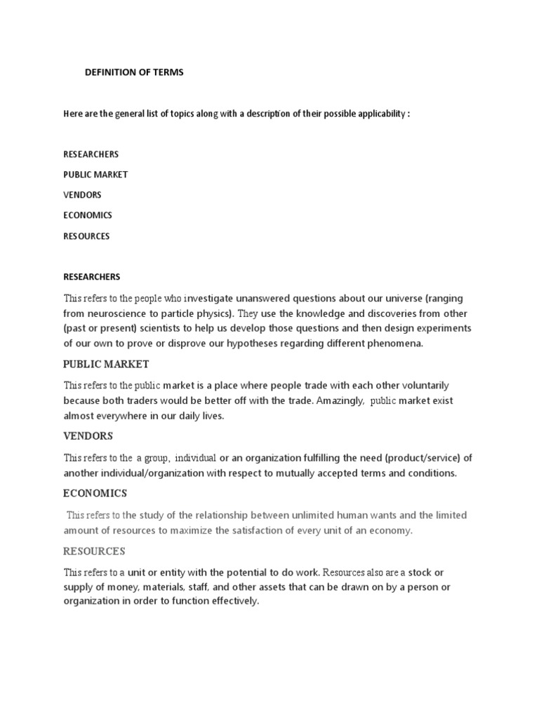 Definition Of Terms Here Are The General List Of Topics Along With A