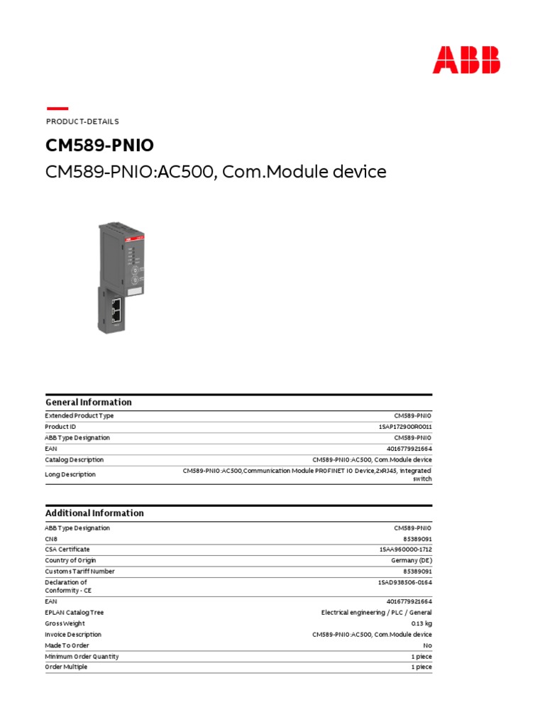 CM589-PNIO:AC500, Com - Module Device | Download Free PDF | Programmable Logic Controller ...