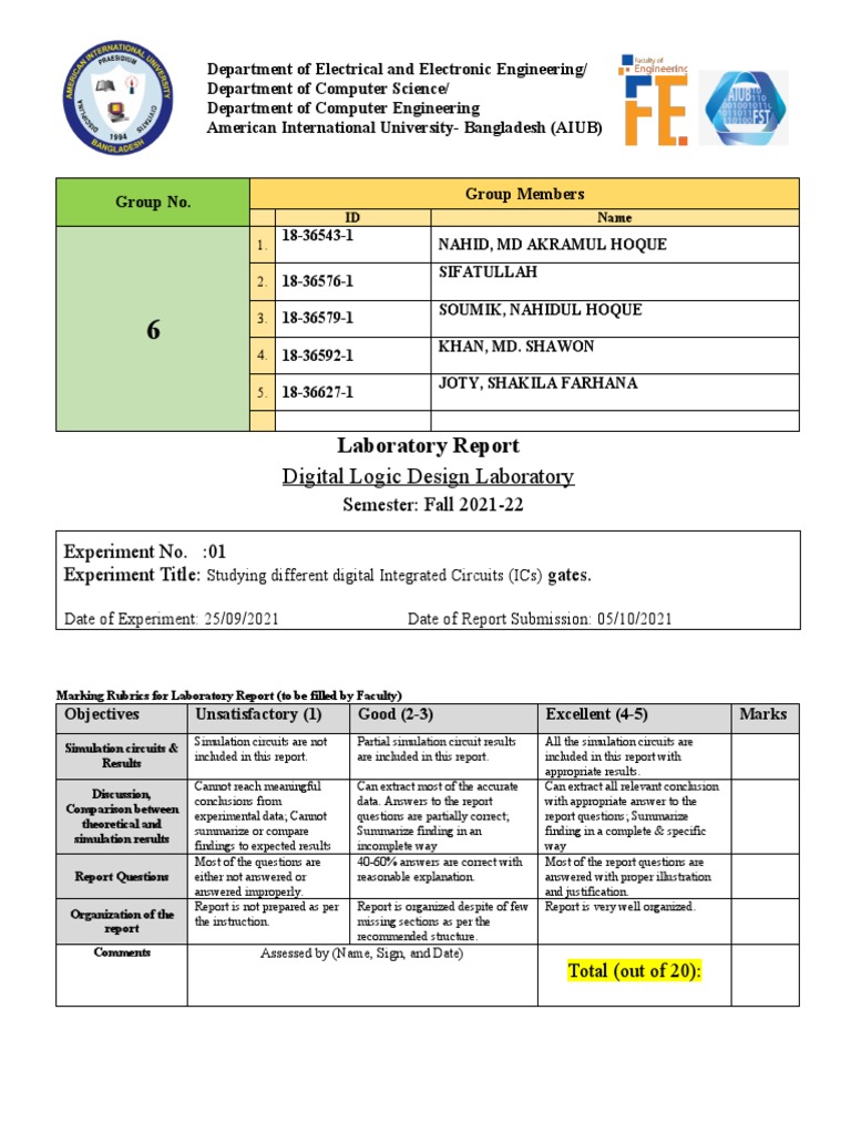 DLD-EXP 01 (Studying Different Digital Integrated Circuits (ICs) | PDF ...