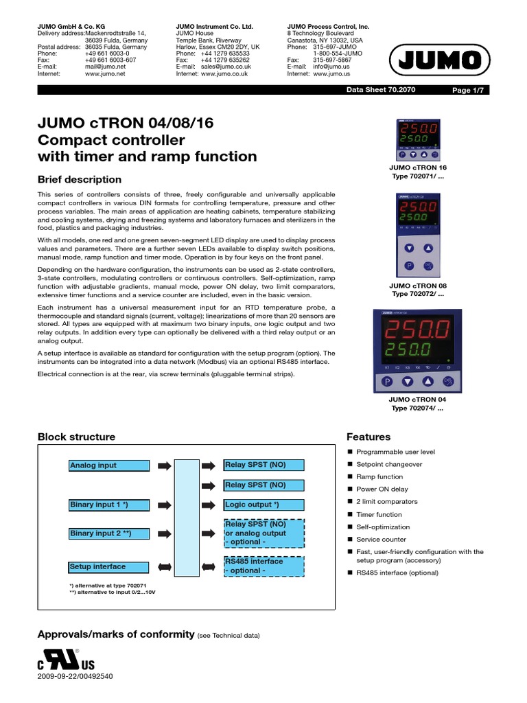 JUMO cTRON 04/08/16 Compact Controller With Timer and Ramp Function ...