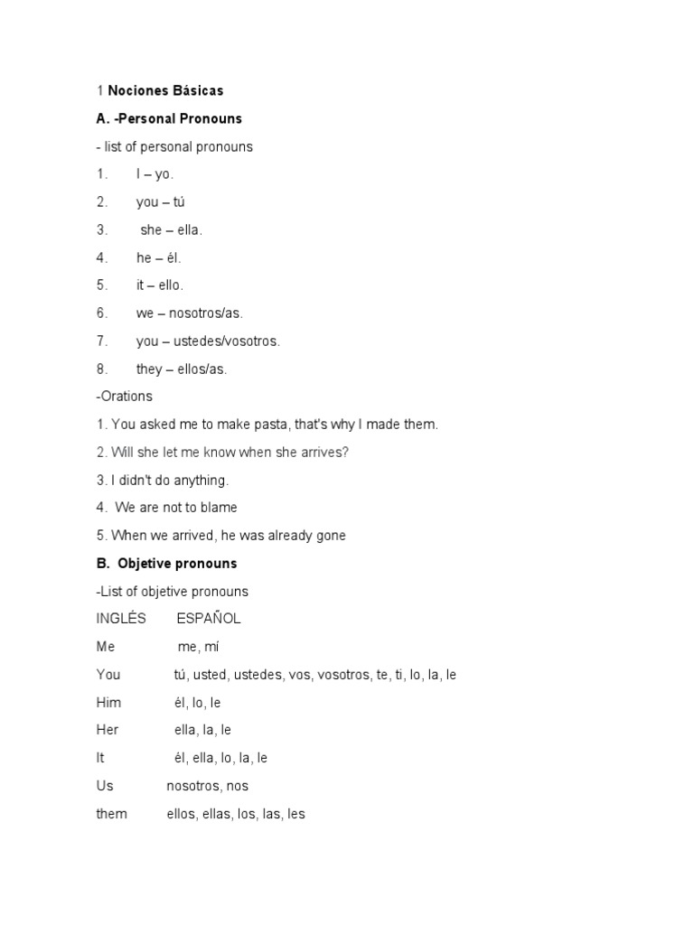Lista de Pronombres | PDF | Grammar | Semantics