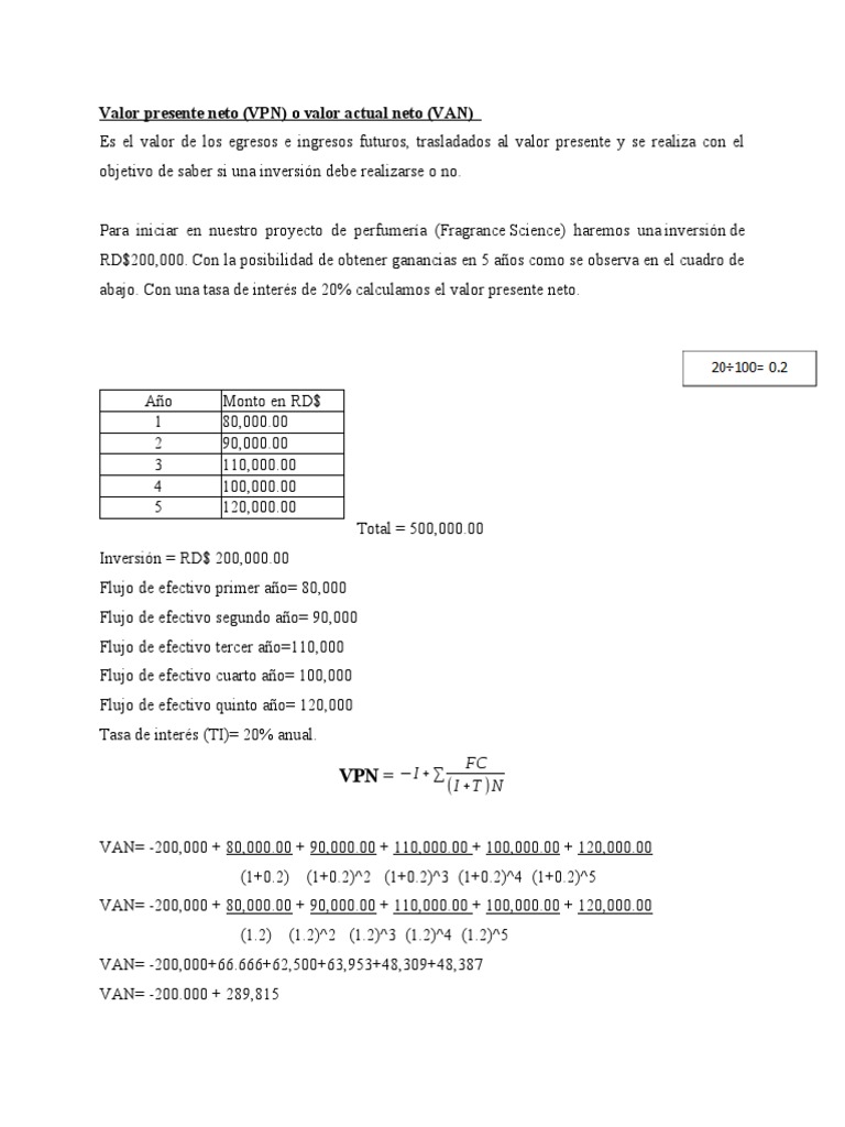 Ejercicio de Valor Presente Neto (Proyecto Final) | PDF | Valor presente neto | Ciencias económicas