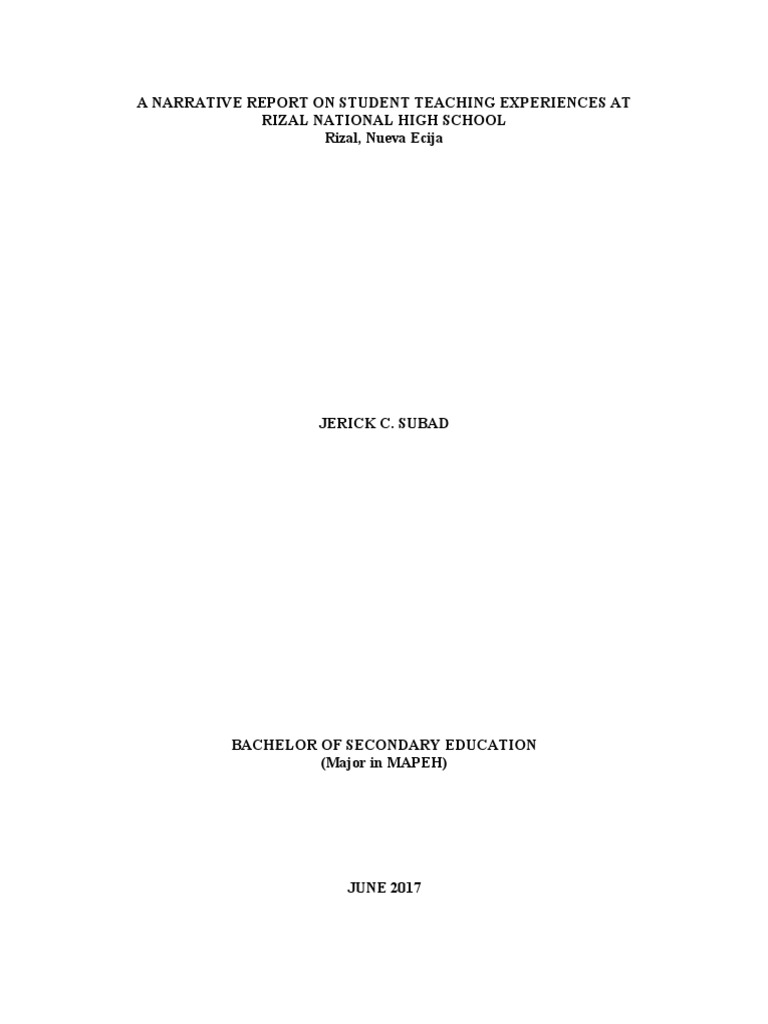 A Narrative Report On Student Teaching Experiences at Rizal National ...