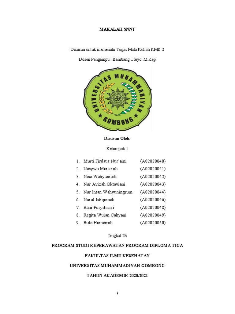 Makalah SNNT Kel. 1 2 B d3 Kep | PDF
