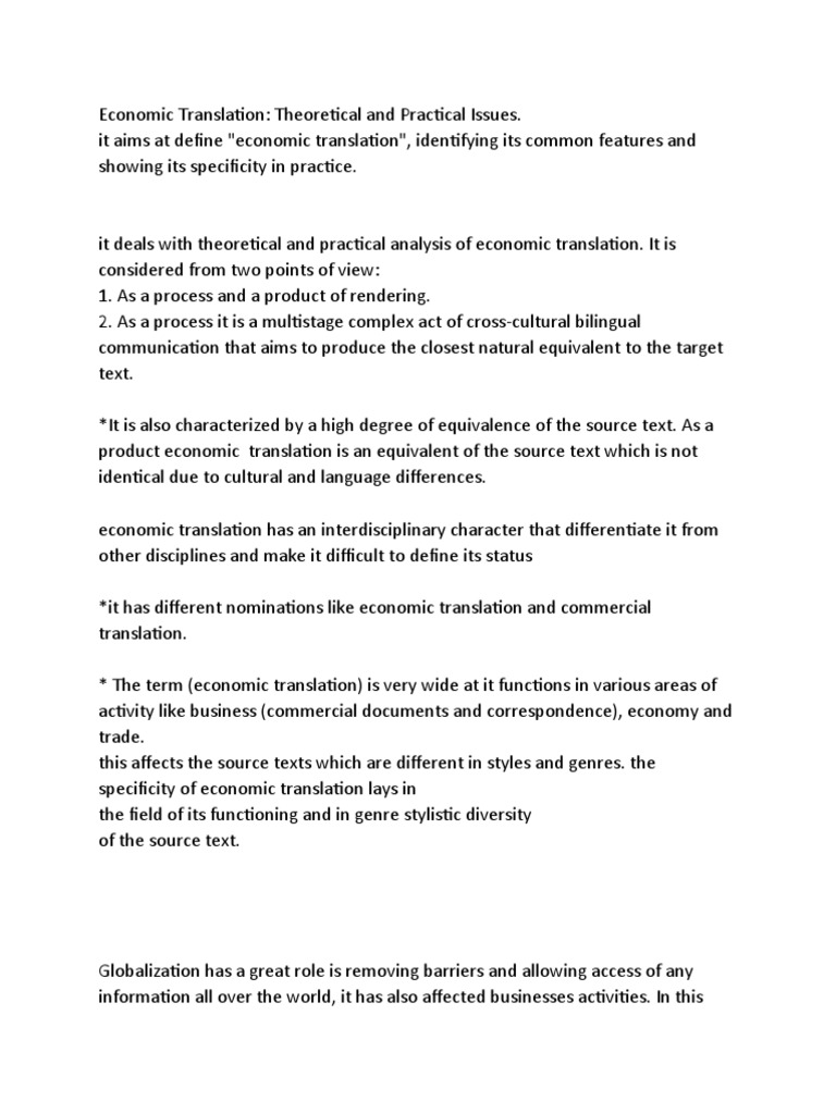 Economic Translation Theoretical and Practical Issues | PDF ...