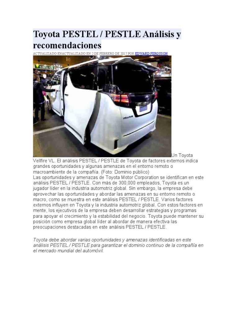 Análisis PESTEL completo de Toyota Motor Corporation que identifica ...