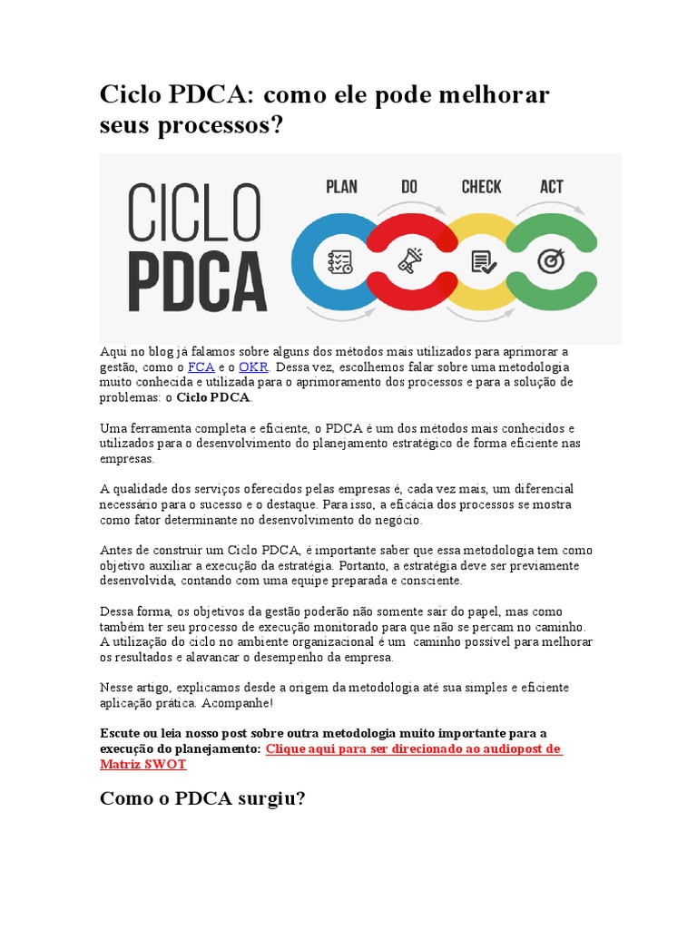 Ciclo PDCA | PDF | Planejamento