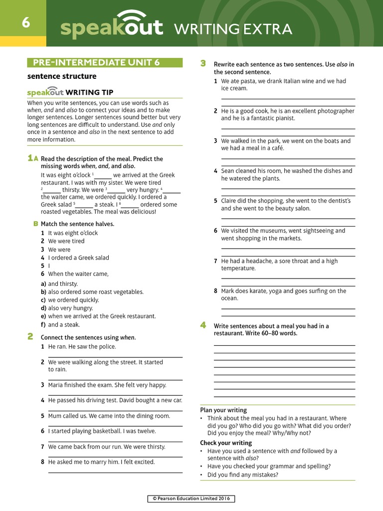Speakout Writing Extra Pre-Intermediate Unit 6 | PDF | Restaurants | Foods