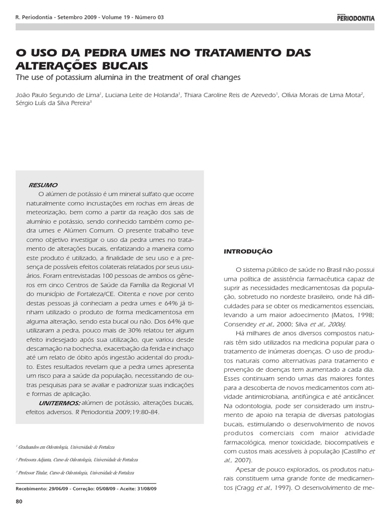Uso Pedra Ume | PDF | Odontologia | Alumínio