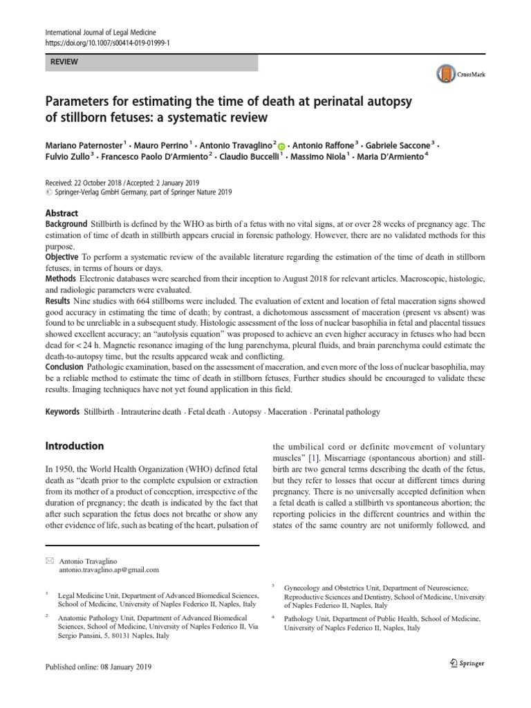 2019 Parameters For Estimating The Time of Death at Perinatal Autopsy ...