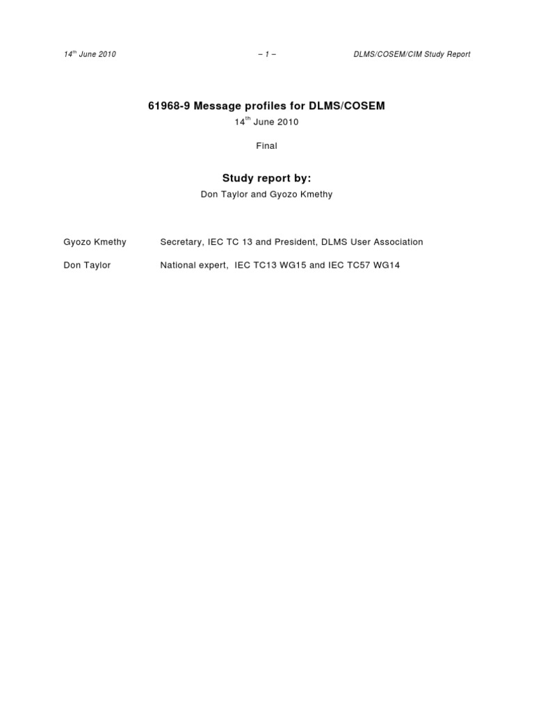 Defining XML Message Profiles for DLMS/COSEM Interoperability Based on IEC 61968 and 62056 ...