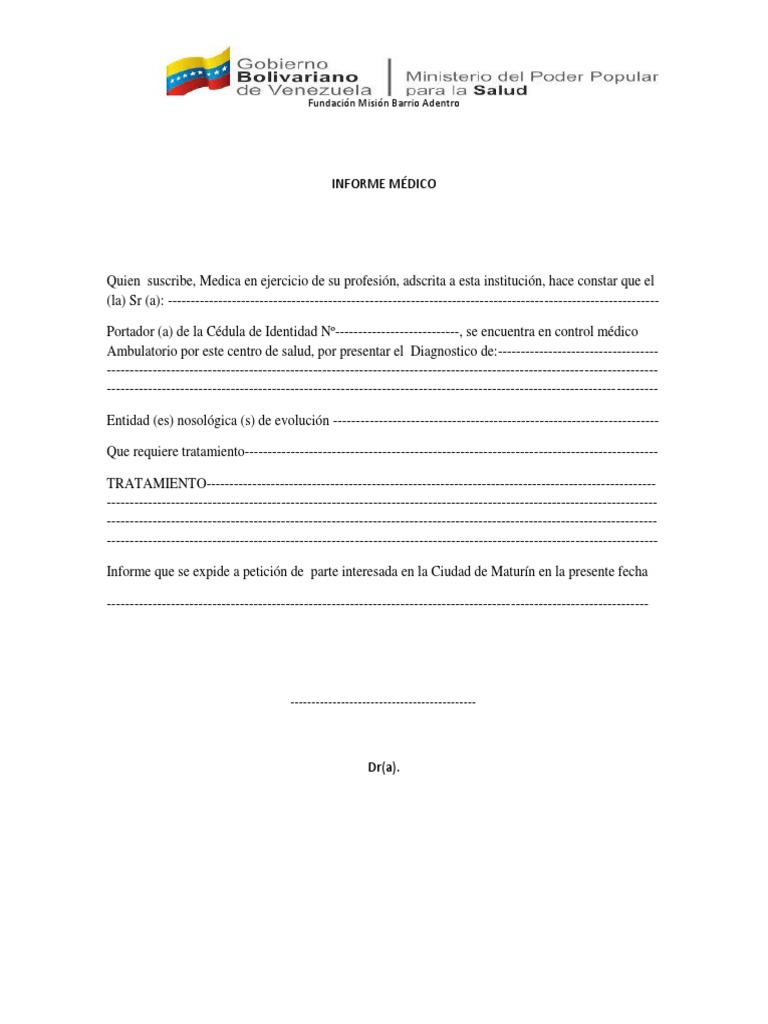 INFORME MÉDICO Modelo | PDF