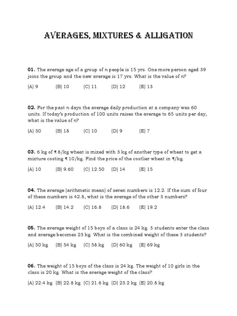 Averages, Mixtures - Alligation 1 | PDF | Average | Barrel