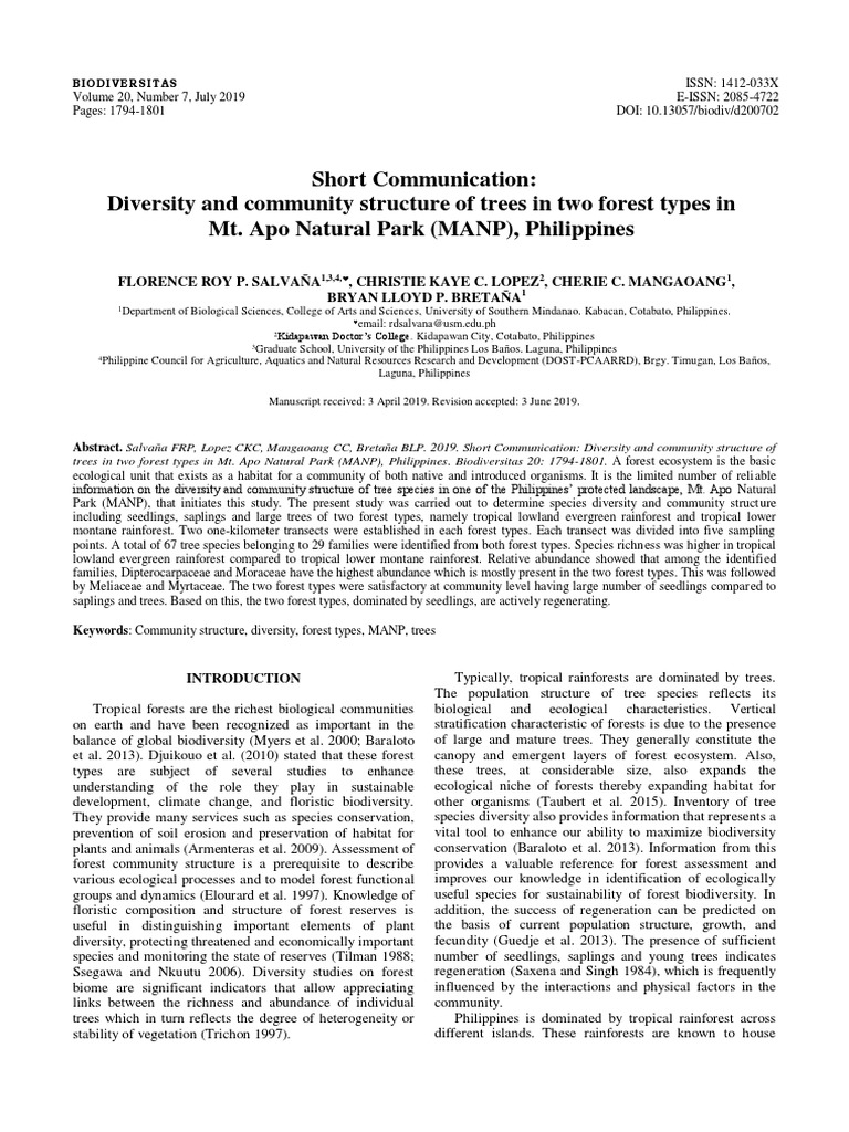 Short Communication: Diversity and Community Structure of Trees in Two ...