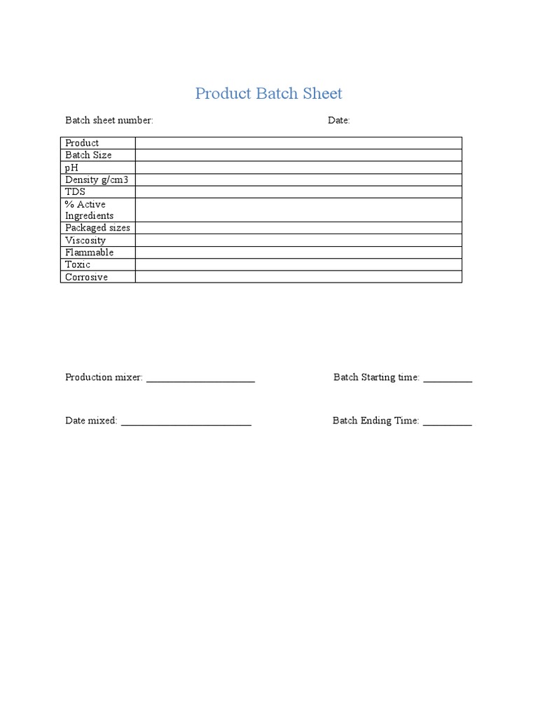Production Batch Sheet | PDF