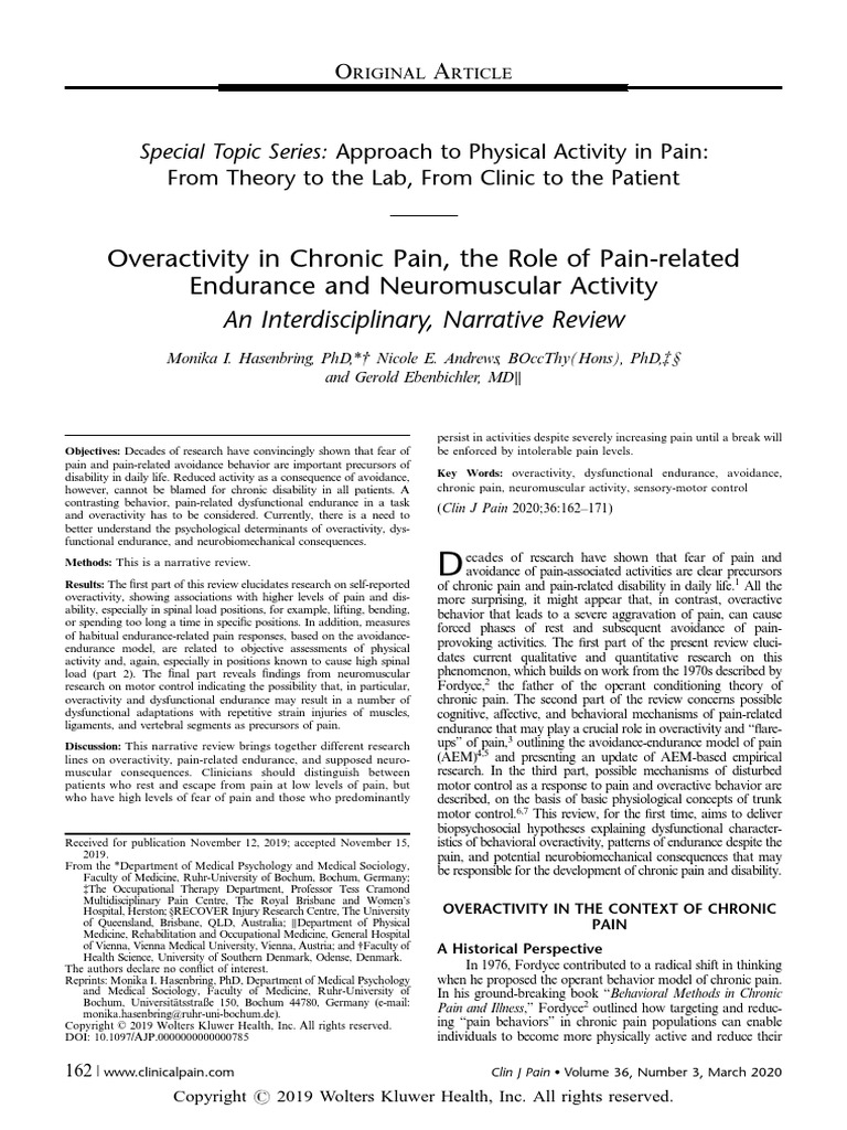 Overactivity in Chronic Pain, The Role of Pain-Related Endurance and ...