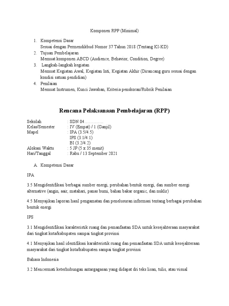 Komponen RPP | PDF