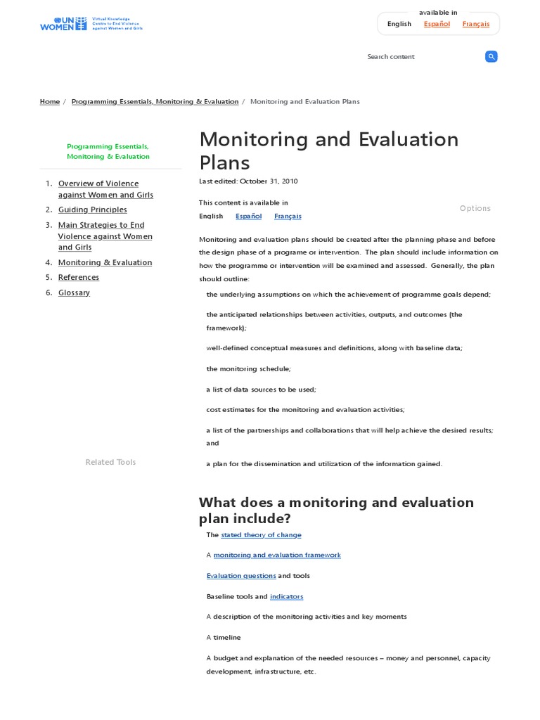 Monitoring and Evaluation Plans | PDF | Monitoring And Evaluation ...