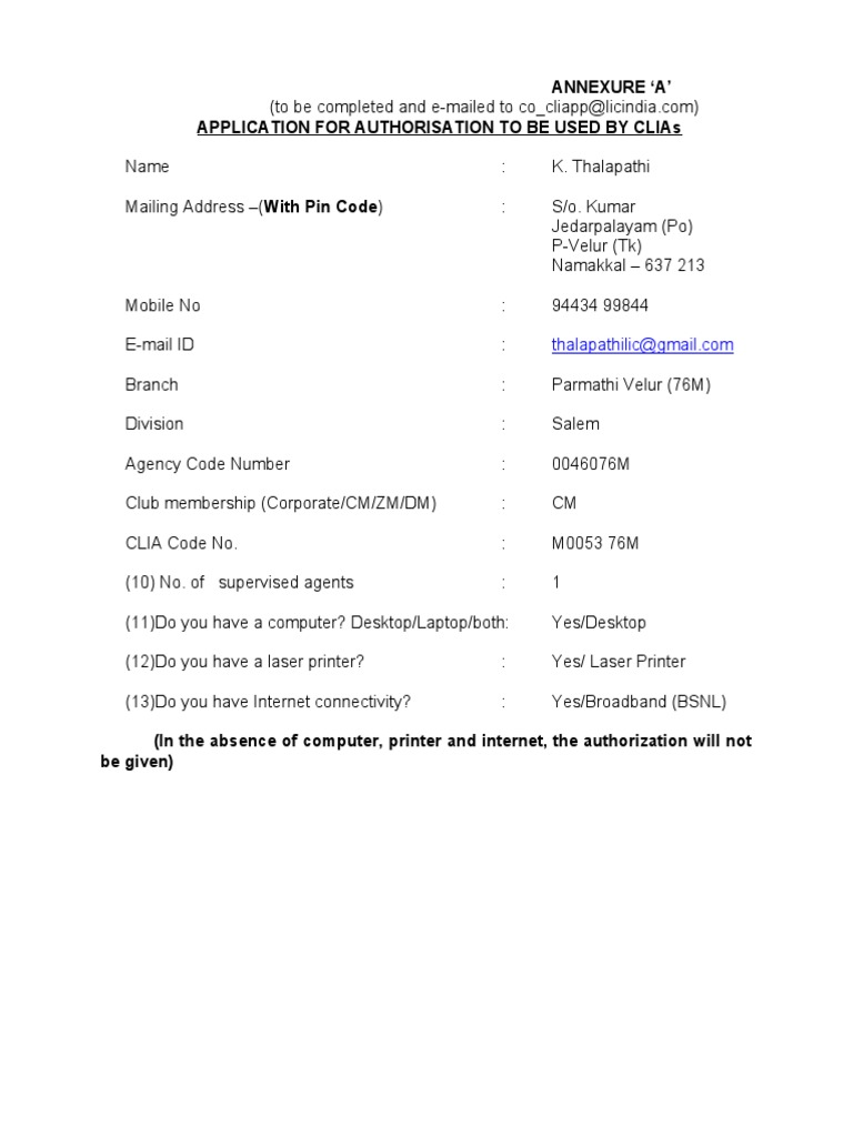 Apply CLIA Authorization Form | PDF