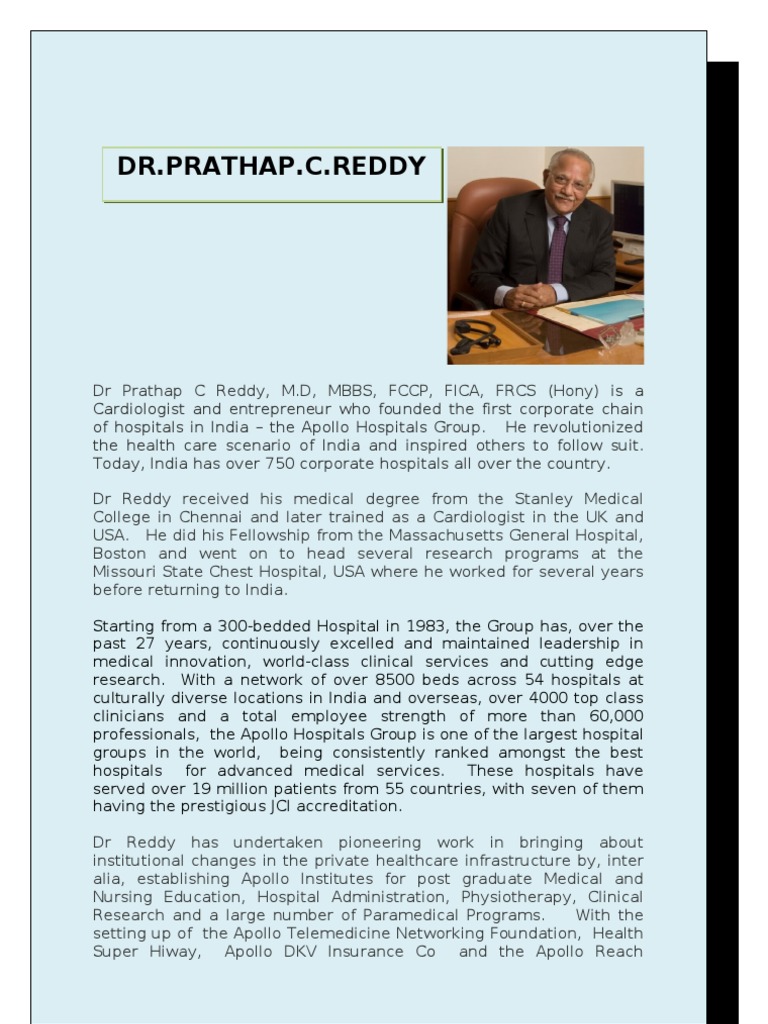 DR Prathap C Reddy | PDF | Hospital | Health Care