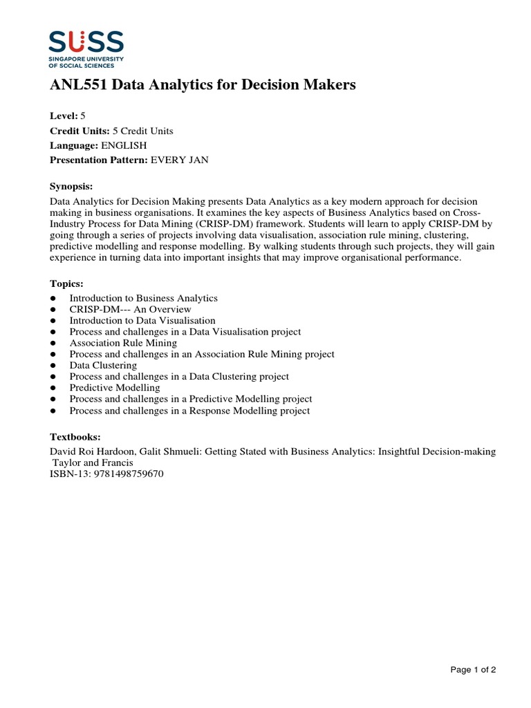 ANL551 Data Analytics For Decision Makers | PDF | Analytics | Decision ...