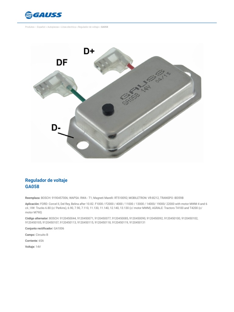 Regulador de Voltaje GA058 para Automóviles | PDF | Tecnología