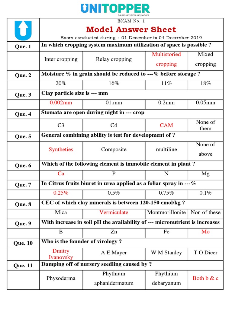 Model Answer Sheet: Multistoried Cropping | PDF | Soil | Sheep