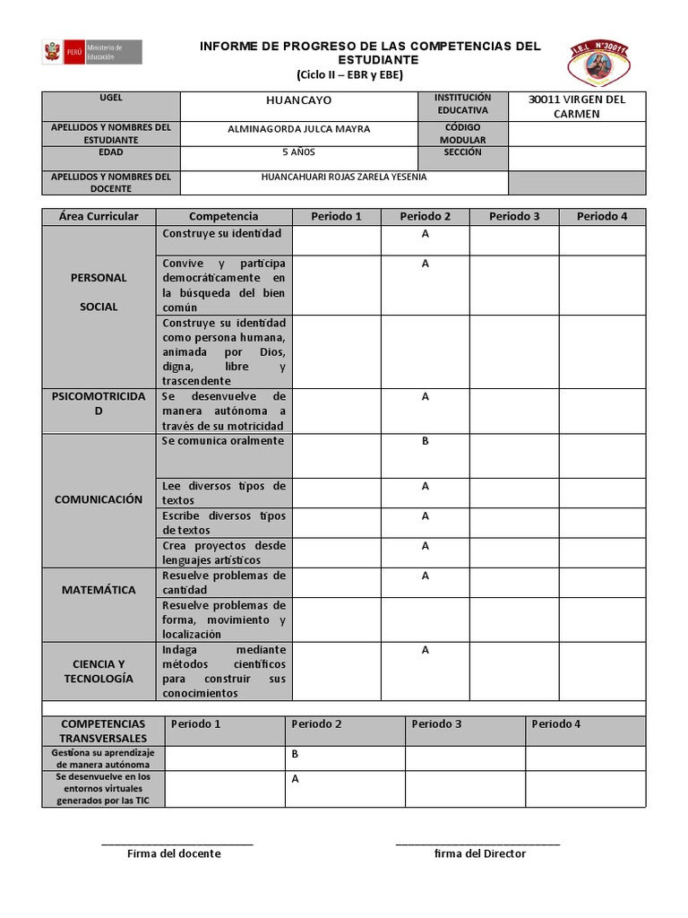 Informe de Progreso de Los Niños 5 Años | PDF | Tecnología de ...