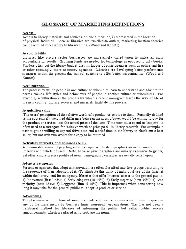Glossary of Marketing Terms | PDF | Marketing | Libraries