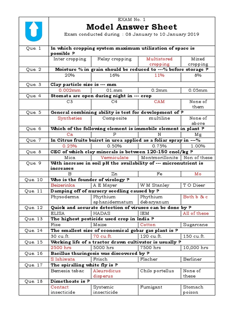 Model Answer Sheet: Multistored Cropping 11% 0.002mm CAM | PDF | Soil ...