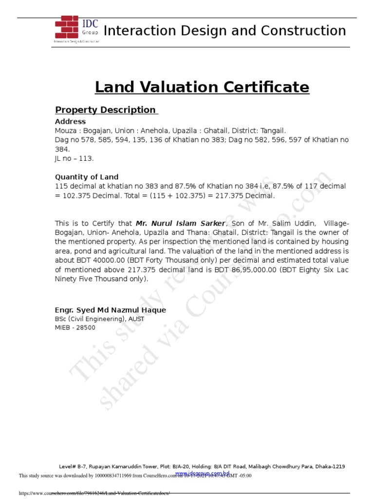 This Study Resource Was: Land Valuation Certificate | PDF | Bangladesh