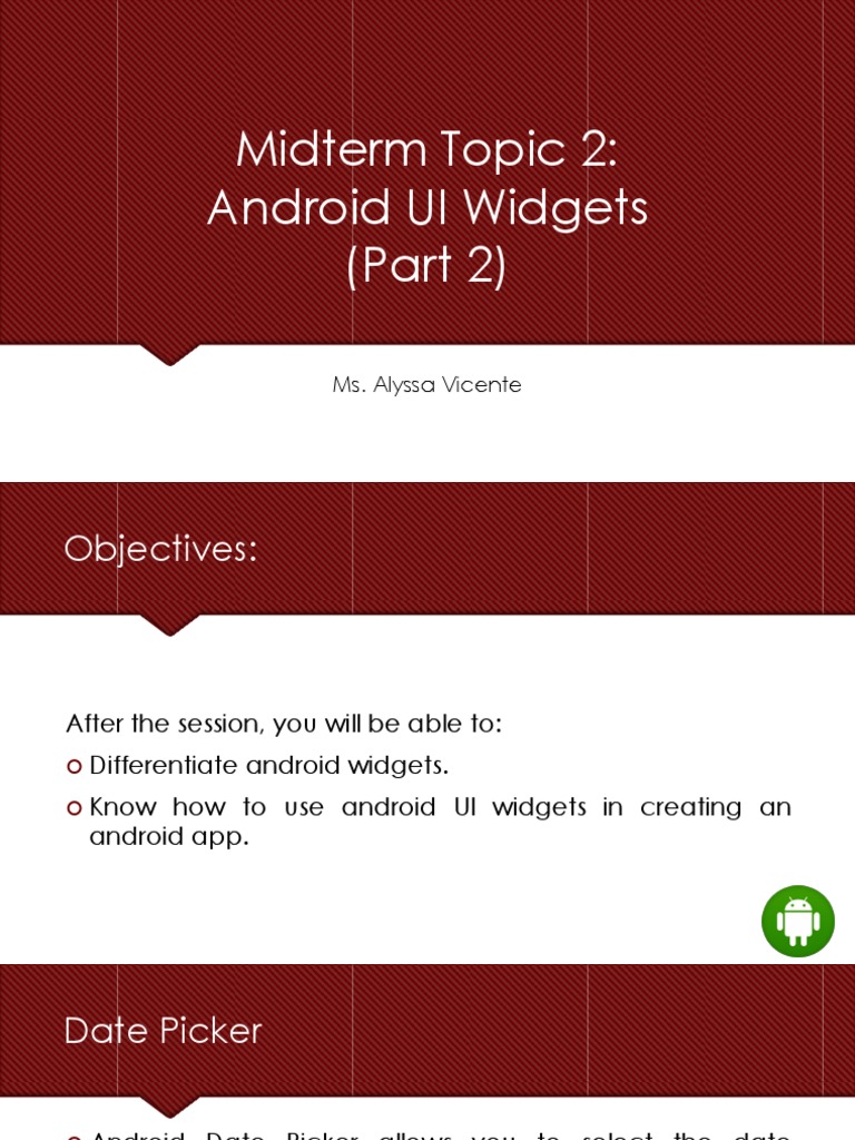 Midterm Topic 1 - Ui Widgets 2 | PDF | Android (Operating System) | Software