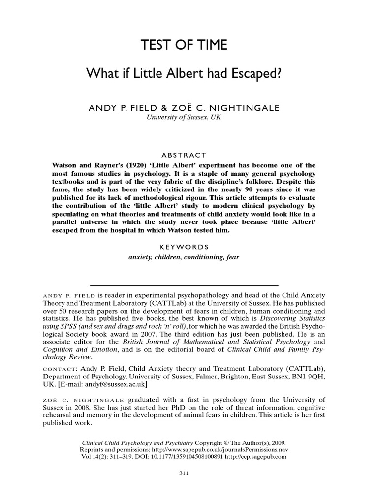 Little Albert | PDF | Psychotherapy | Classical Conditioning