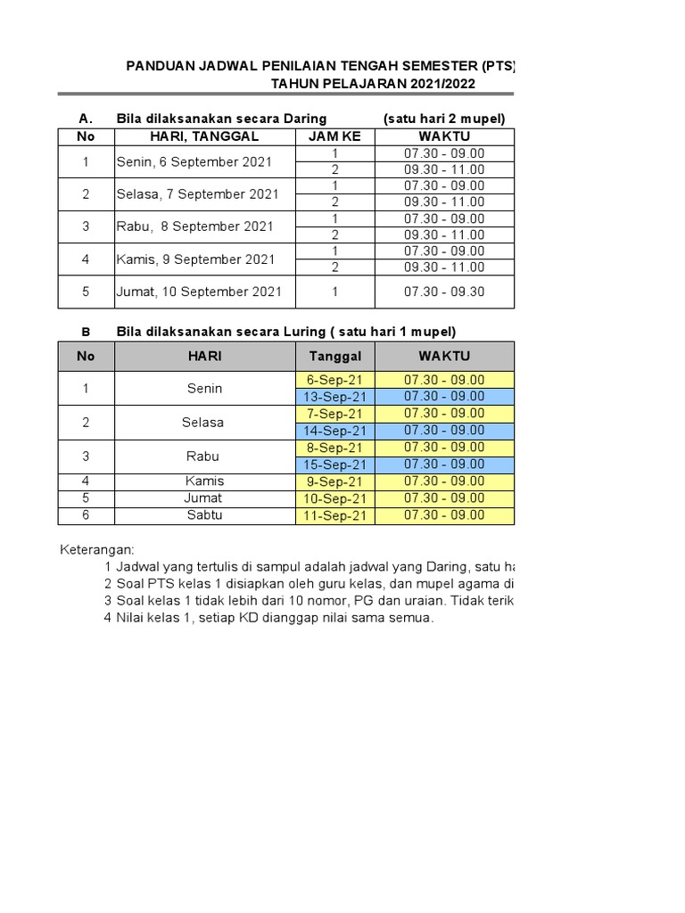 Jadwal PTS 1 | PDF