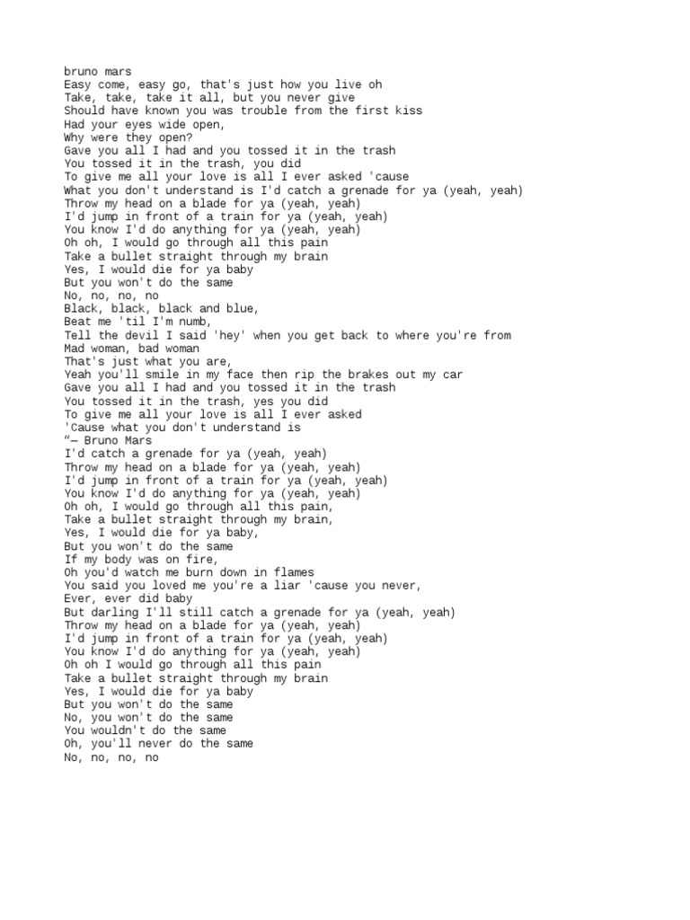 Bruno Mars Grenade | PDF | Art | Poetry