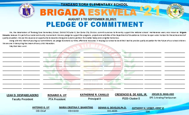 Brigada Eskwela 2025 Commitment Pledge | PDF