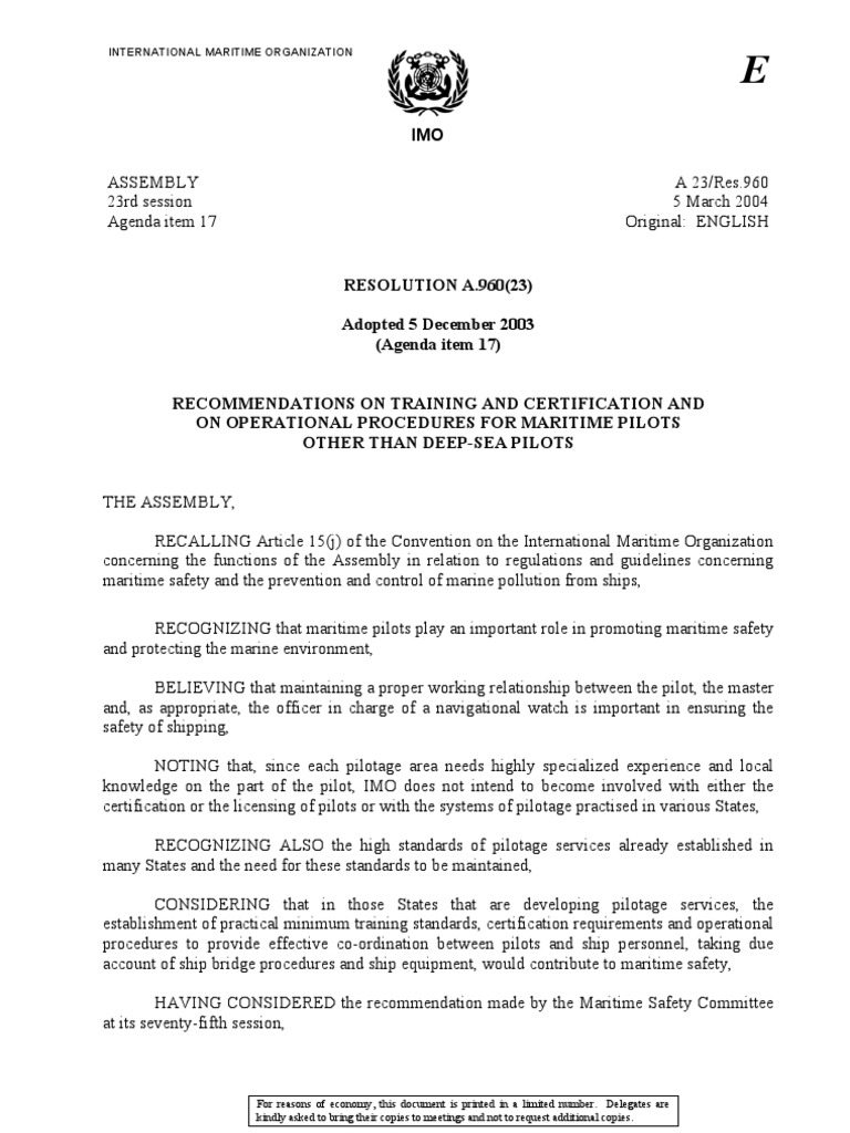 Recommendations for Maritime Pilot Training | PDF