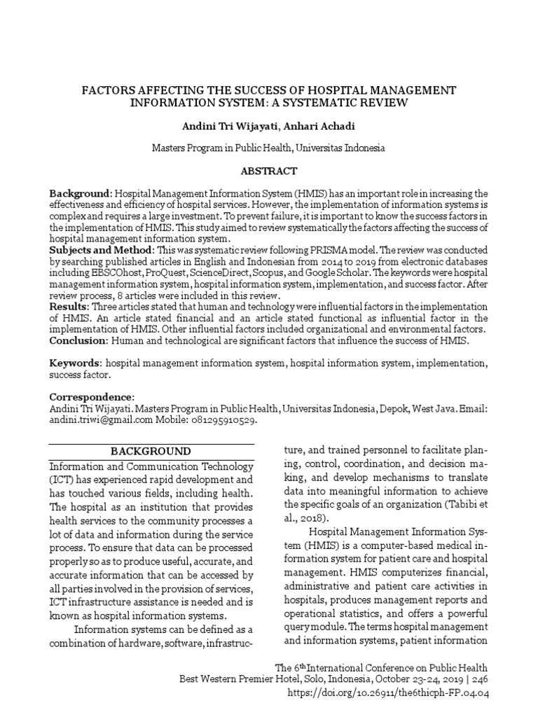 Hospital Management Information System Pdf Information System Systematic Review