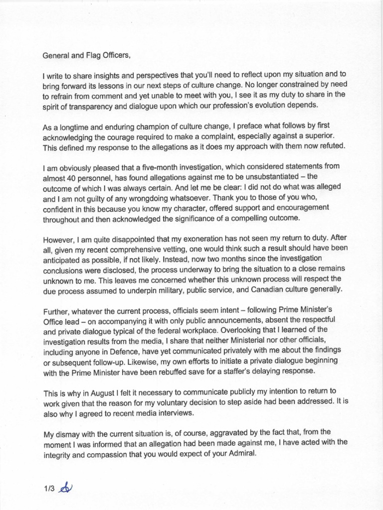 October 2021 Letter From Adm Art McDonald To General and Flag Officers ...