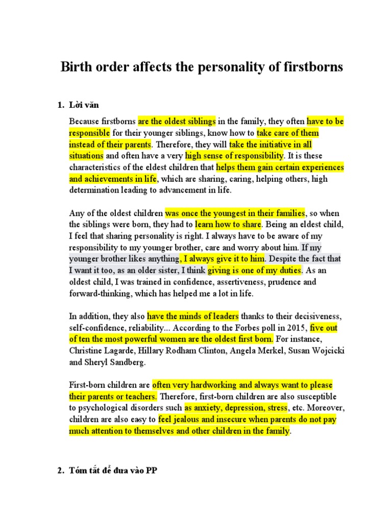 Birth Order Affects The Personality of Firstborns | PDF | Career ...