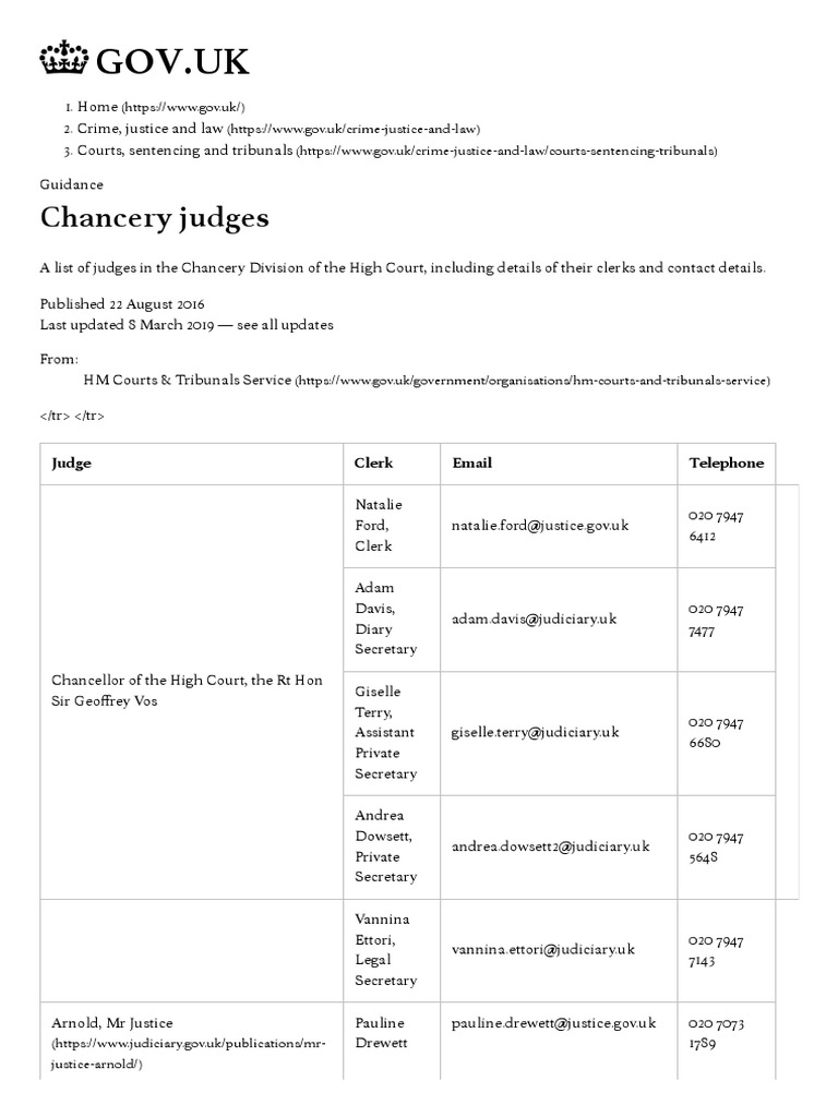 Chancery Division Judges Listing | PDF | Judiciary Of England And Wales ...
