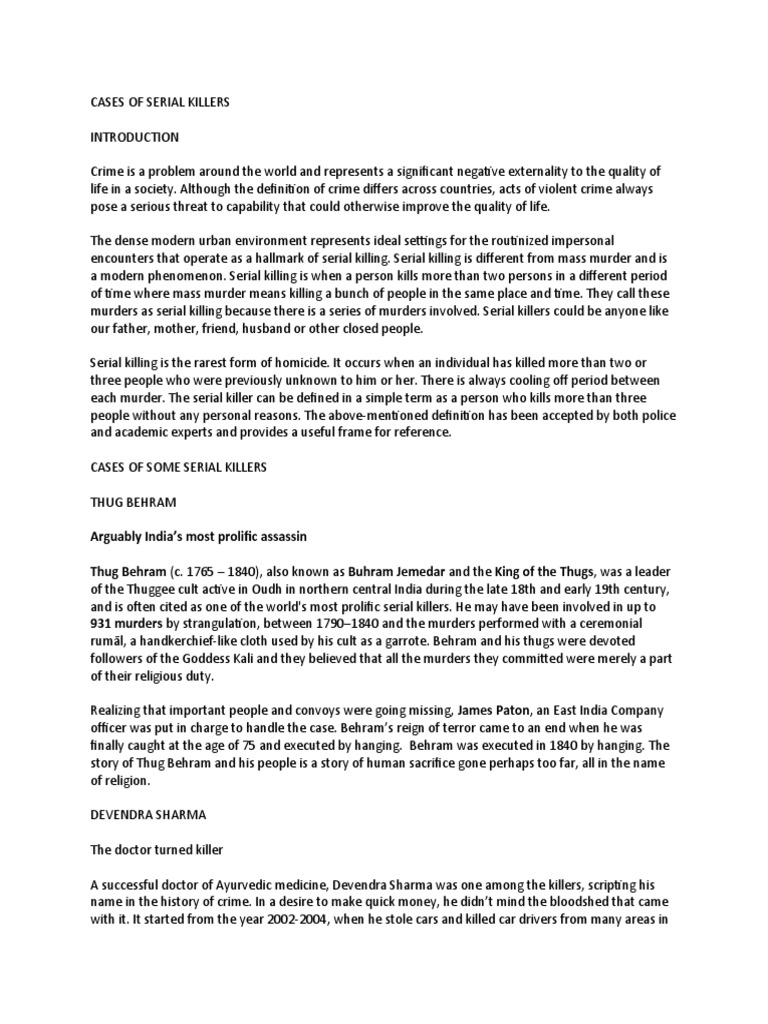 Cases of Serial Killers | PDF | Criminal Justice | Crime & Violence