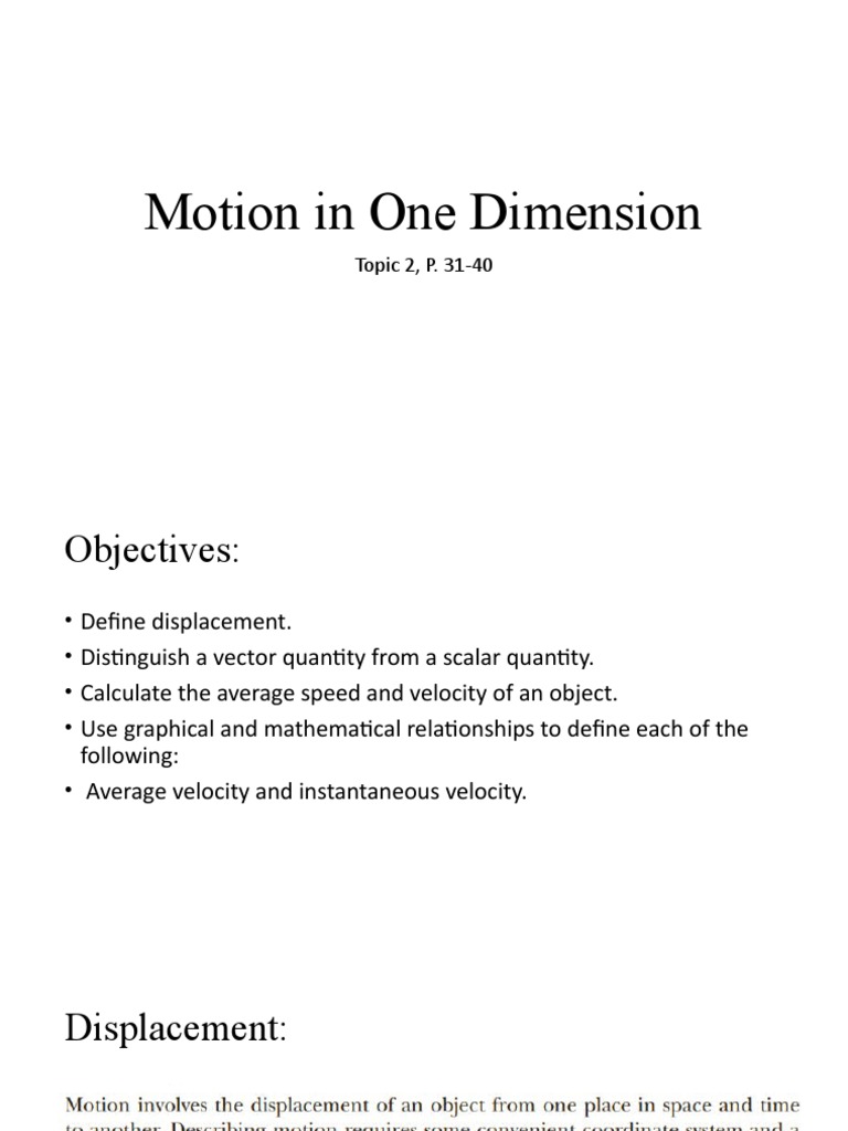 Motion in One Dimension: Topic 2, P. 31-40 | PDF | Velocity | Speed