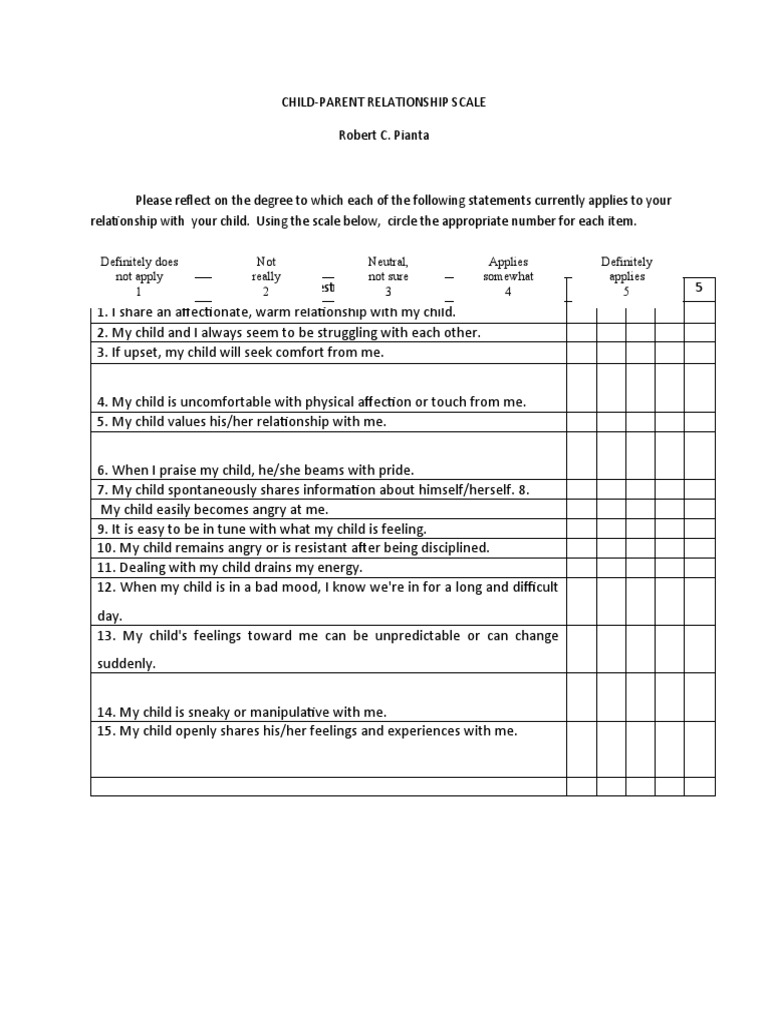 CHILD-parent Relationship Scale | PDF | Wellness