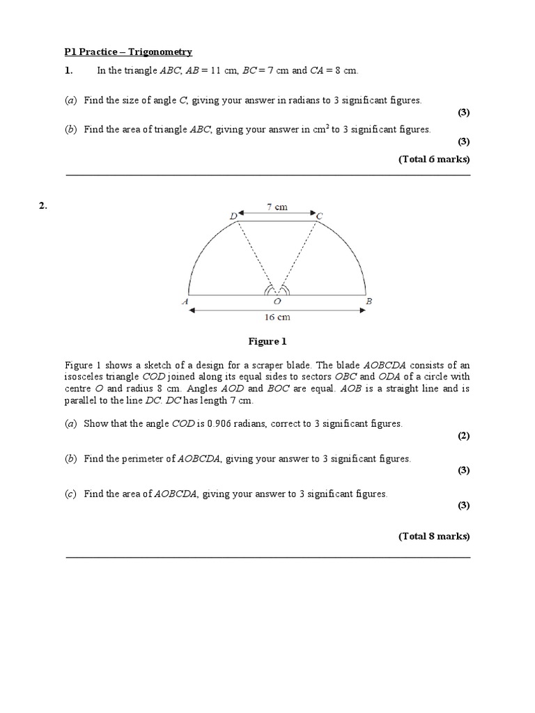 Trigonometry P1 Pdf Area Angle