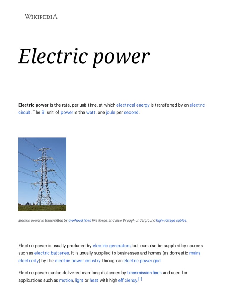 Electric Power - Wikipedia | PDF | Electric Power | Ac Power