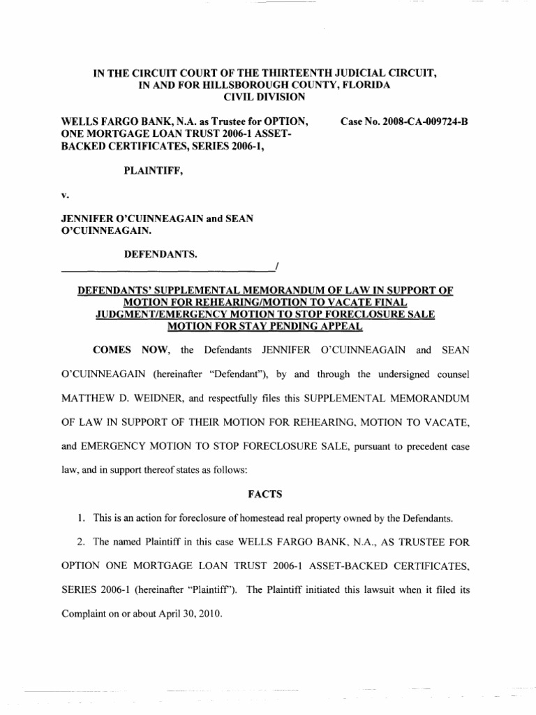 Ds Supplemental Memorandum of Law in Support of Motion for Rehearing ...