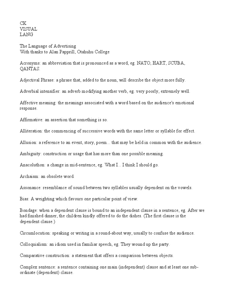 Advertising Language Guide | PDF | Sentence (Linguistics) | Adjective