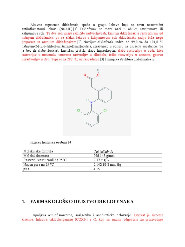 Aktivna Supstanca Diklofenak | PDF