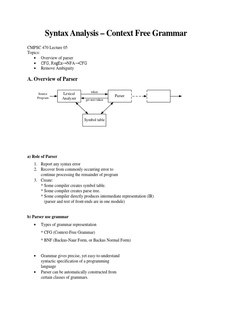 Lecture05-Syntax Analysis-CFG | PDF | Parsing | Computing